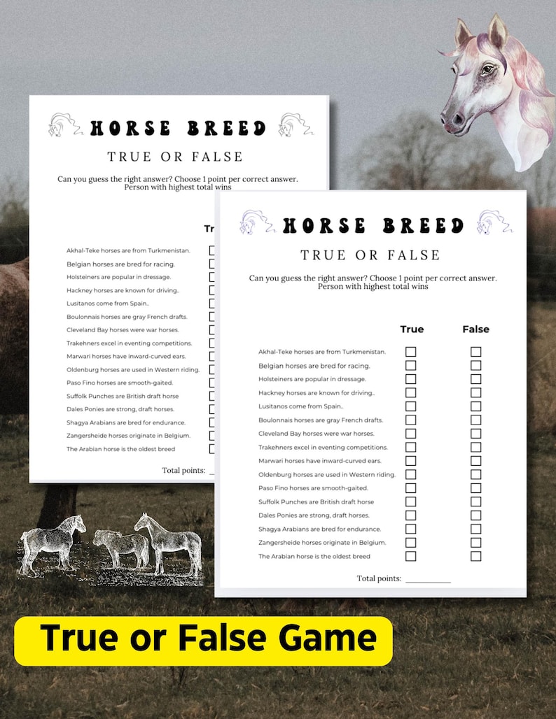 Horse Breed True or False Game,horse Breed Trivia Game, Equine Breeds ...