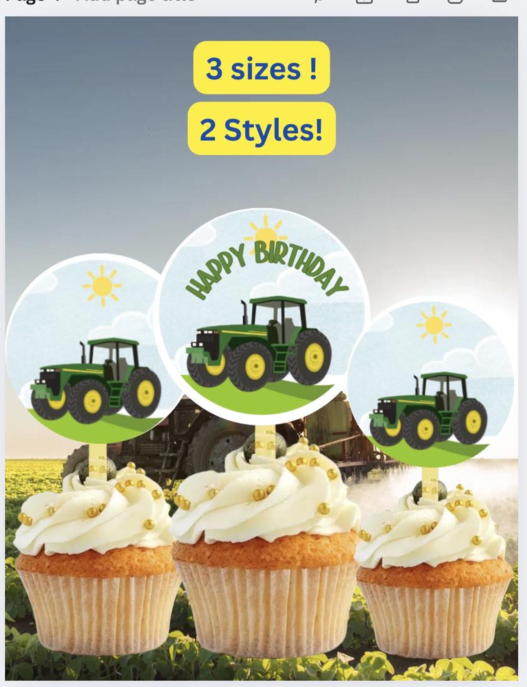 Tractor Themed Cupcake Toppers, Happy Birthday Tractor Cupcake Stickers ...