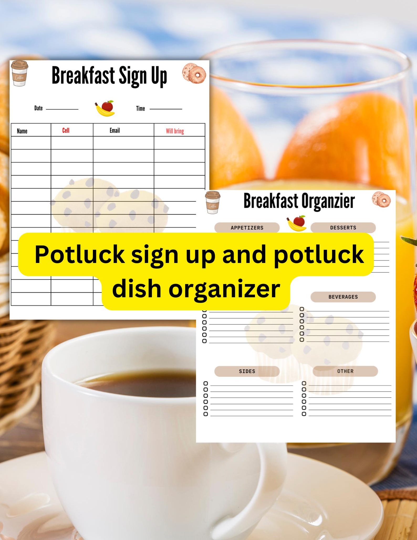 Breakfast Potluck Sign-up Sheet,printable Office Party Organizer ...