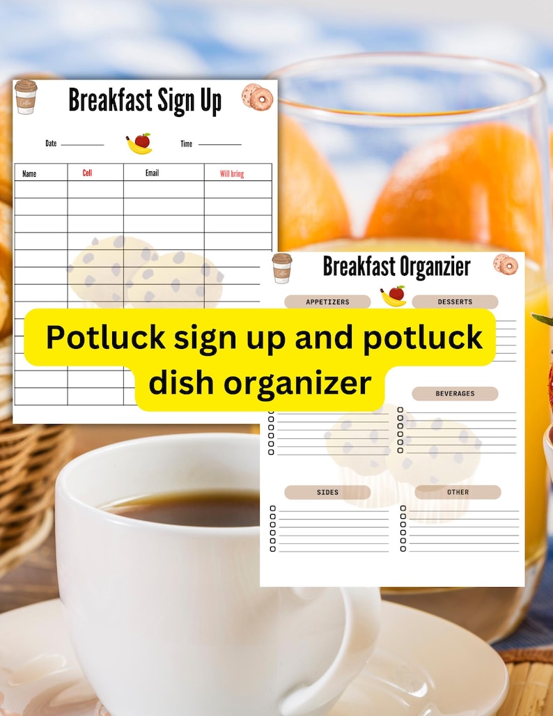 Breakfast Potluck Sign-up Sheet,printable Office Party Organizer ...