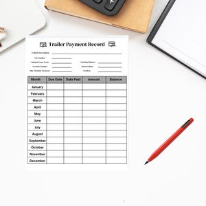 Printable Trailer Loan Tracker,payment Record Sheet,trailer Payment Log ...