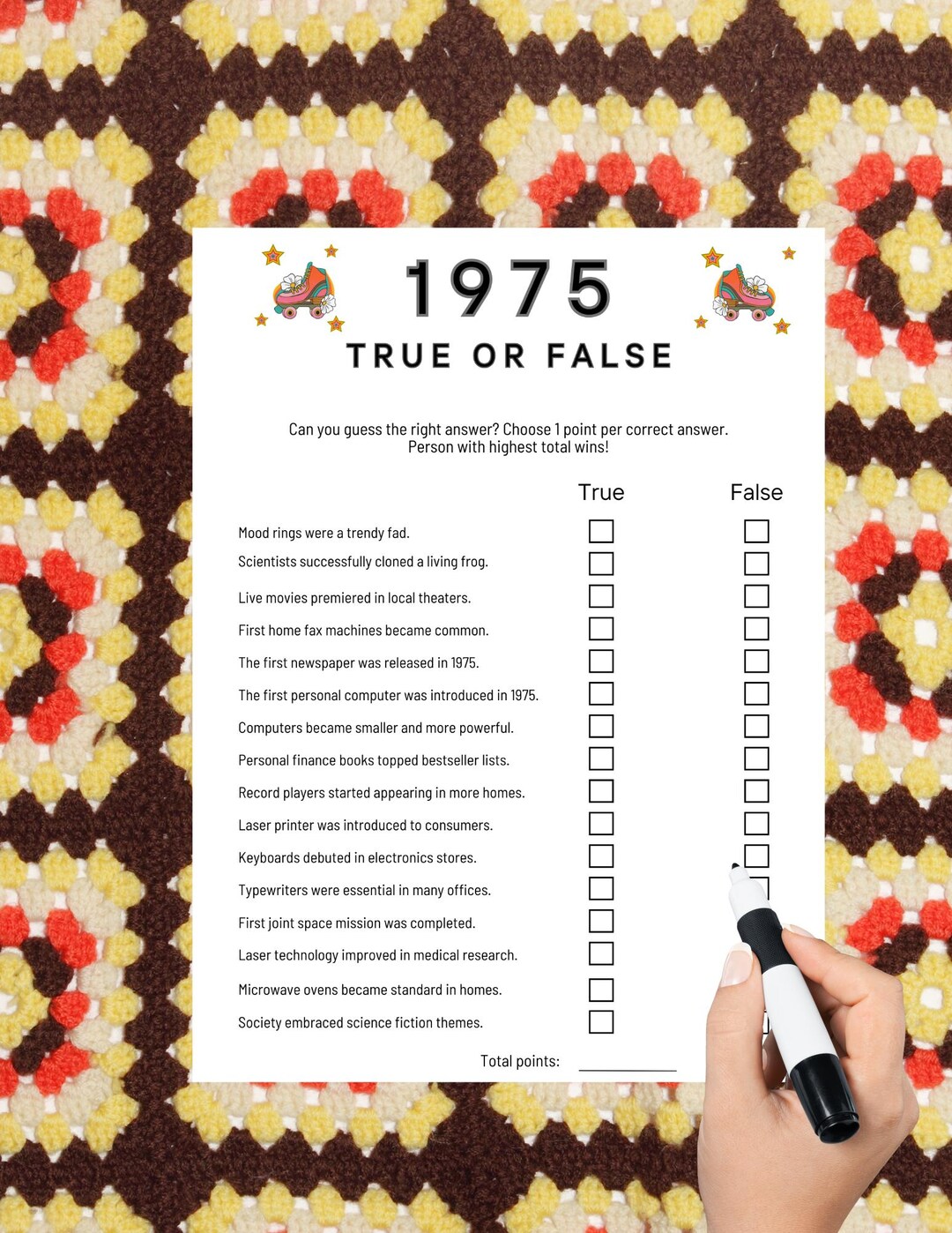 1975 Trivia Game,true or False Birthday Party, 50th Birthday Party ...
