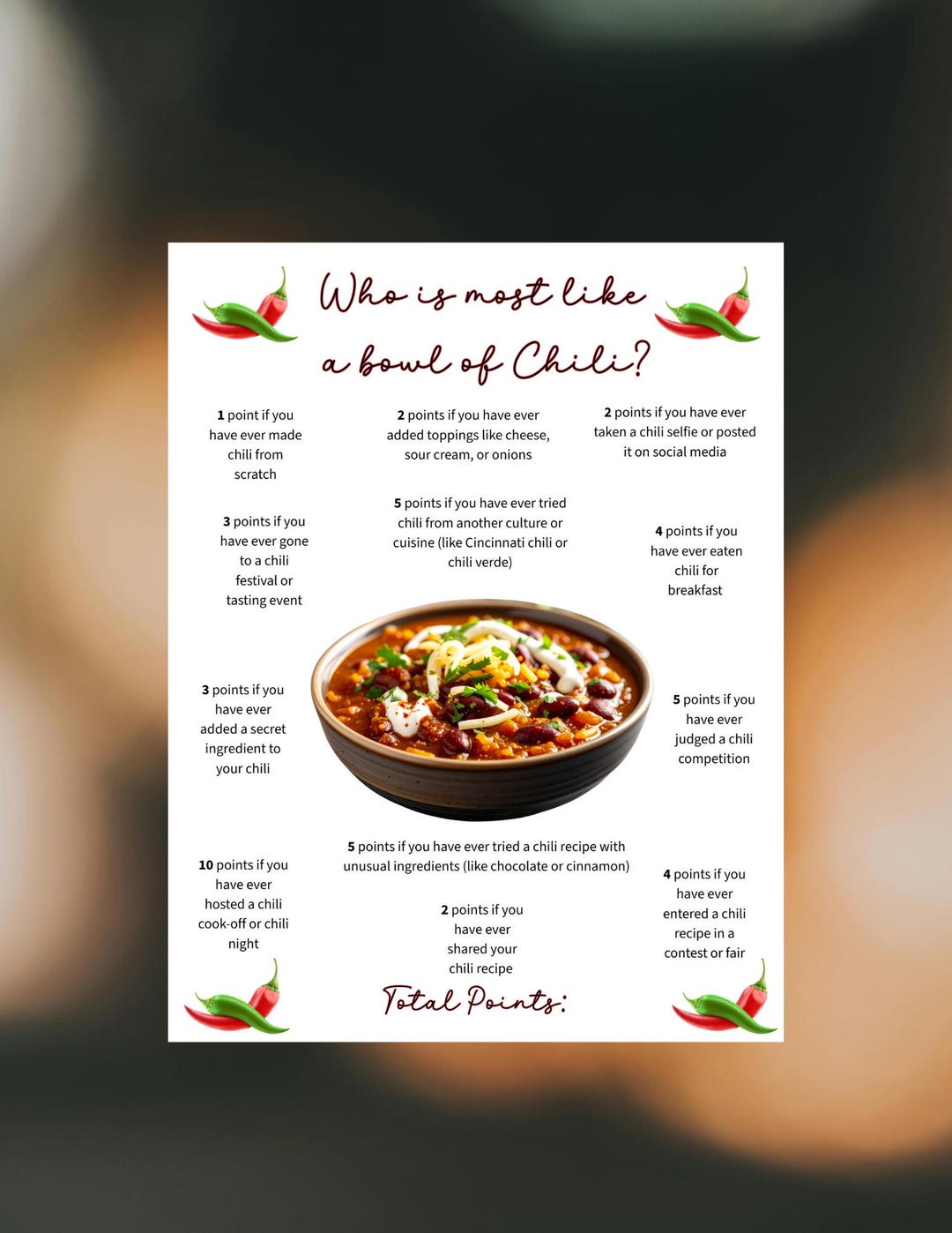 Who is Most Like a Bowl of Chili? Bowl of Chili Printable Game, Fun ...