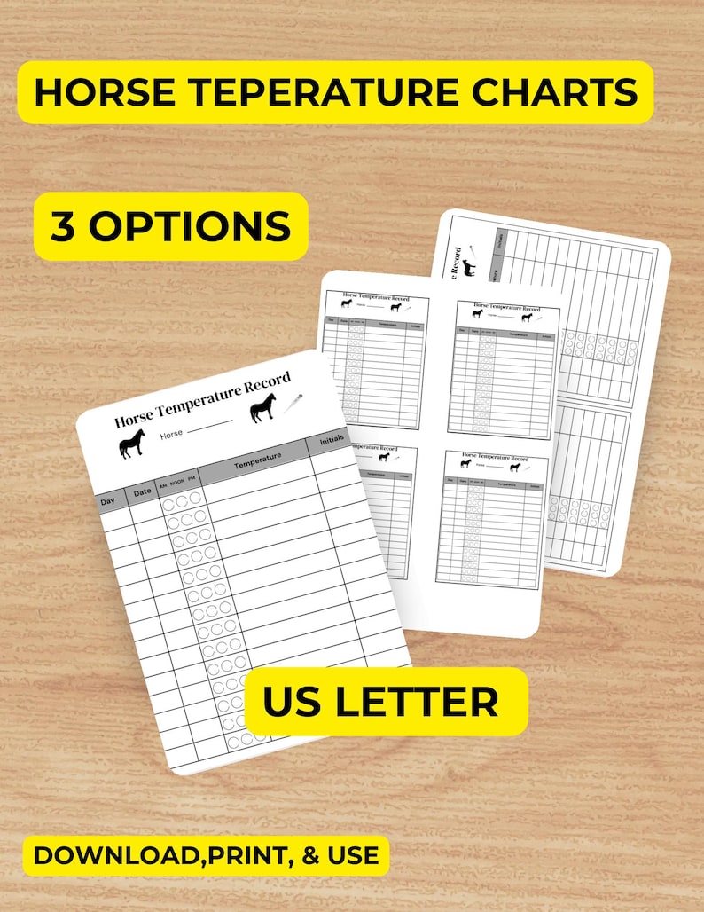 Printable Horse Temperature Chart, Health Tracker,equine Temperature ...