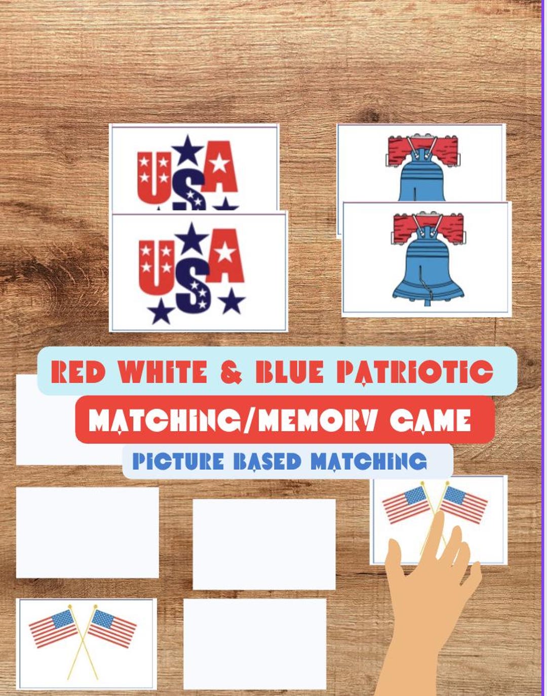 Red White and Blue Patriotic Theme Memory/matching Game Picture Based ...