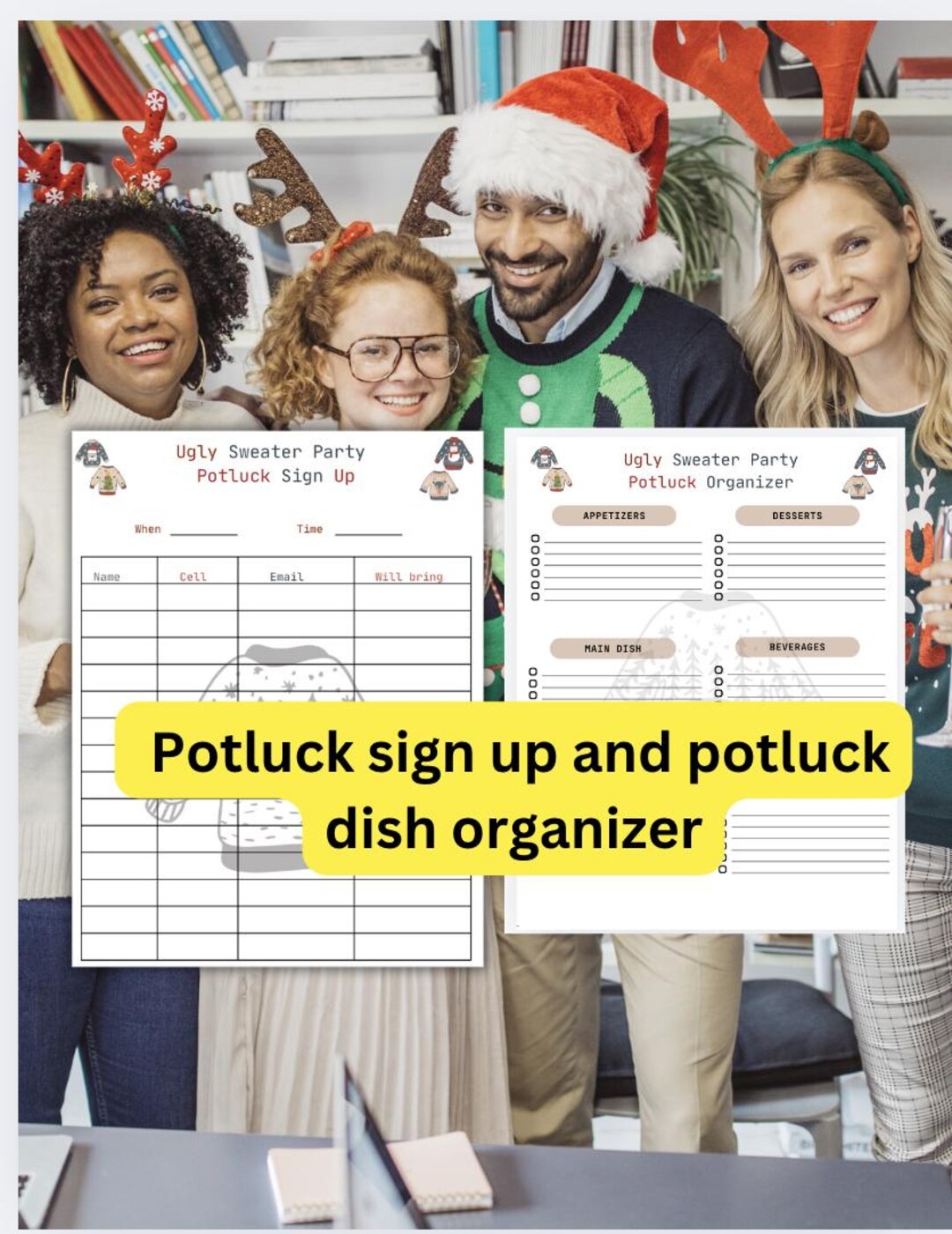 Ugly Sweater Potluck Party Food Sign up Sheet, Office Party Food Menu ...