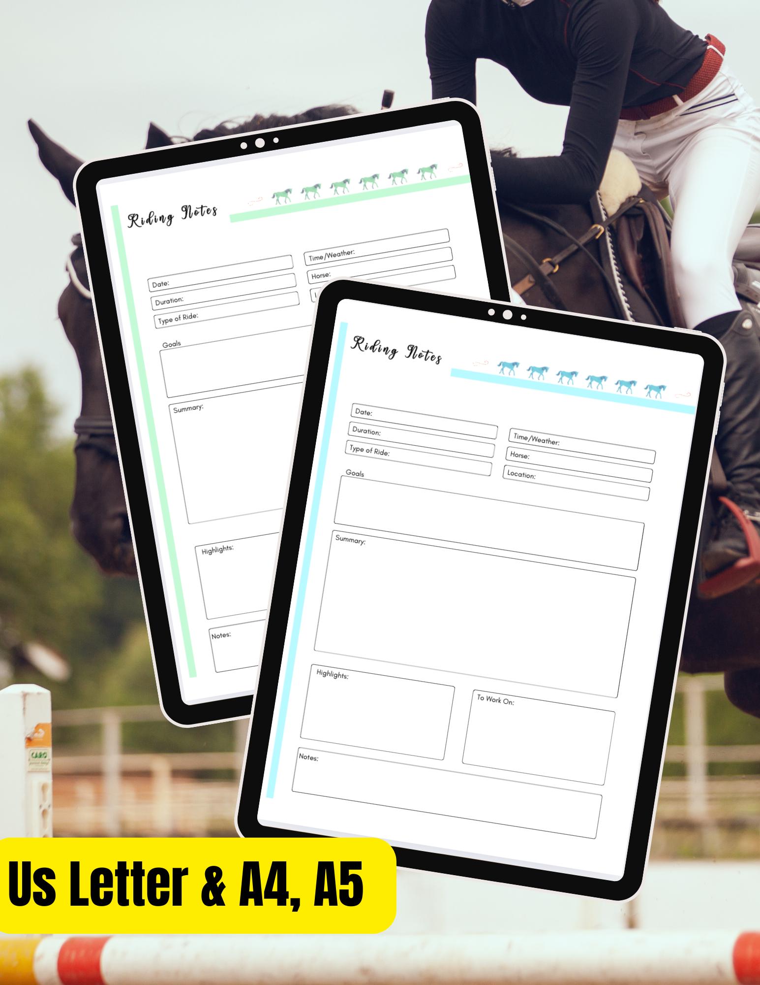 Riding Notes, Horse Riding Equestrian Training, Riding Log Notes Horse ...