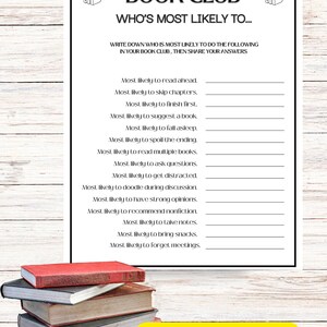 Book Club Game, Book Club Who's Most Likely to Game Printable ...