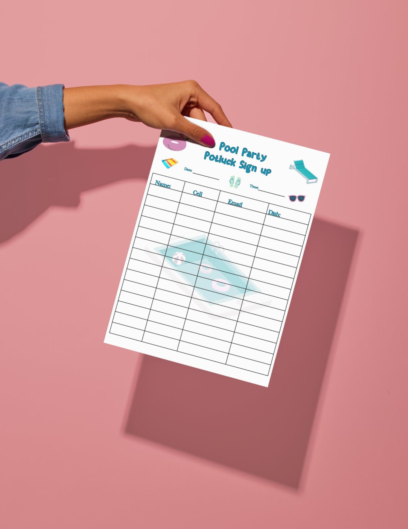 Printable Potluck Sign up Sheet for Pool Party, Pool Potluck Sign up ...