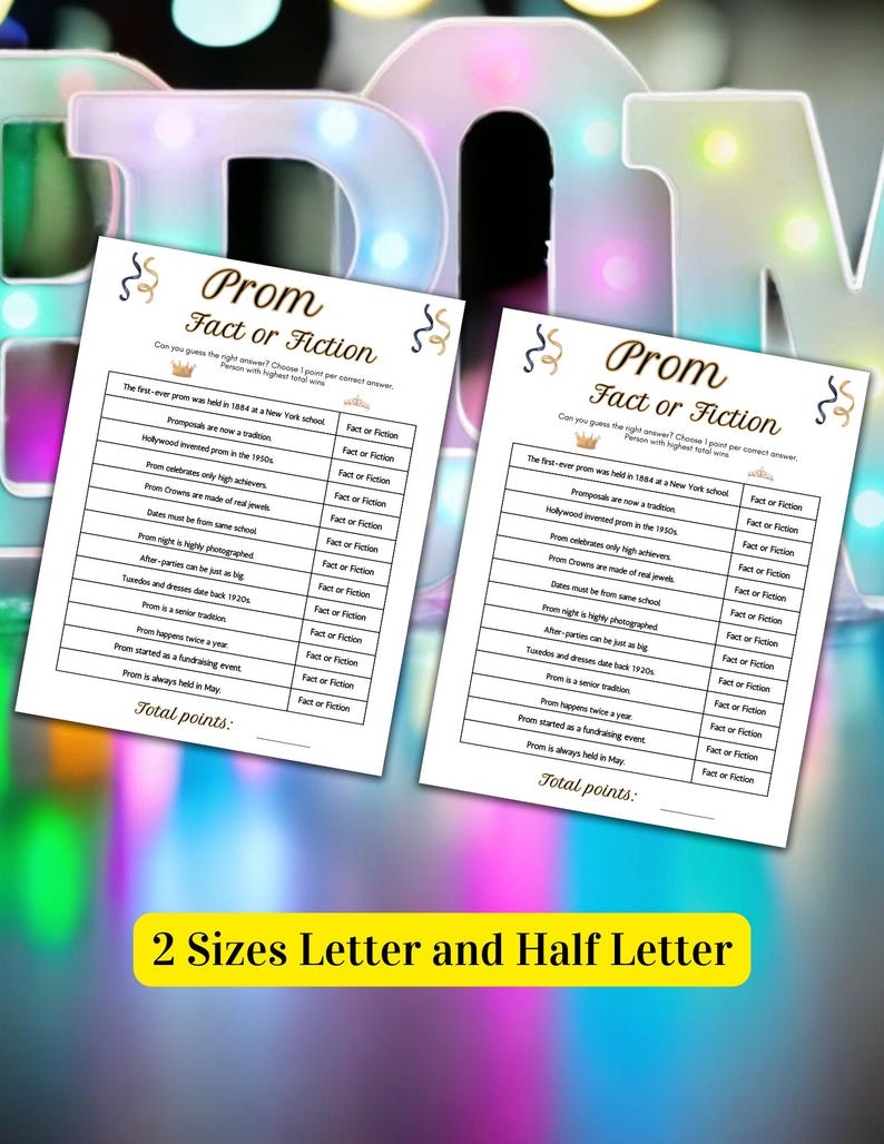 High School Prom Fact or Fiction, Prom Night Games, Printable Games for ...