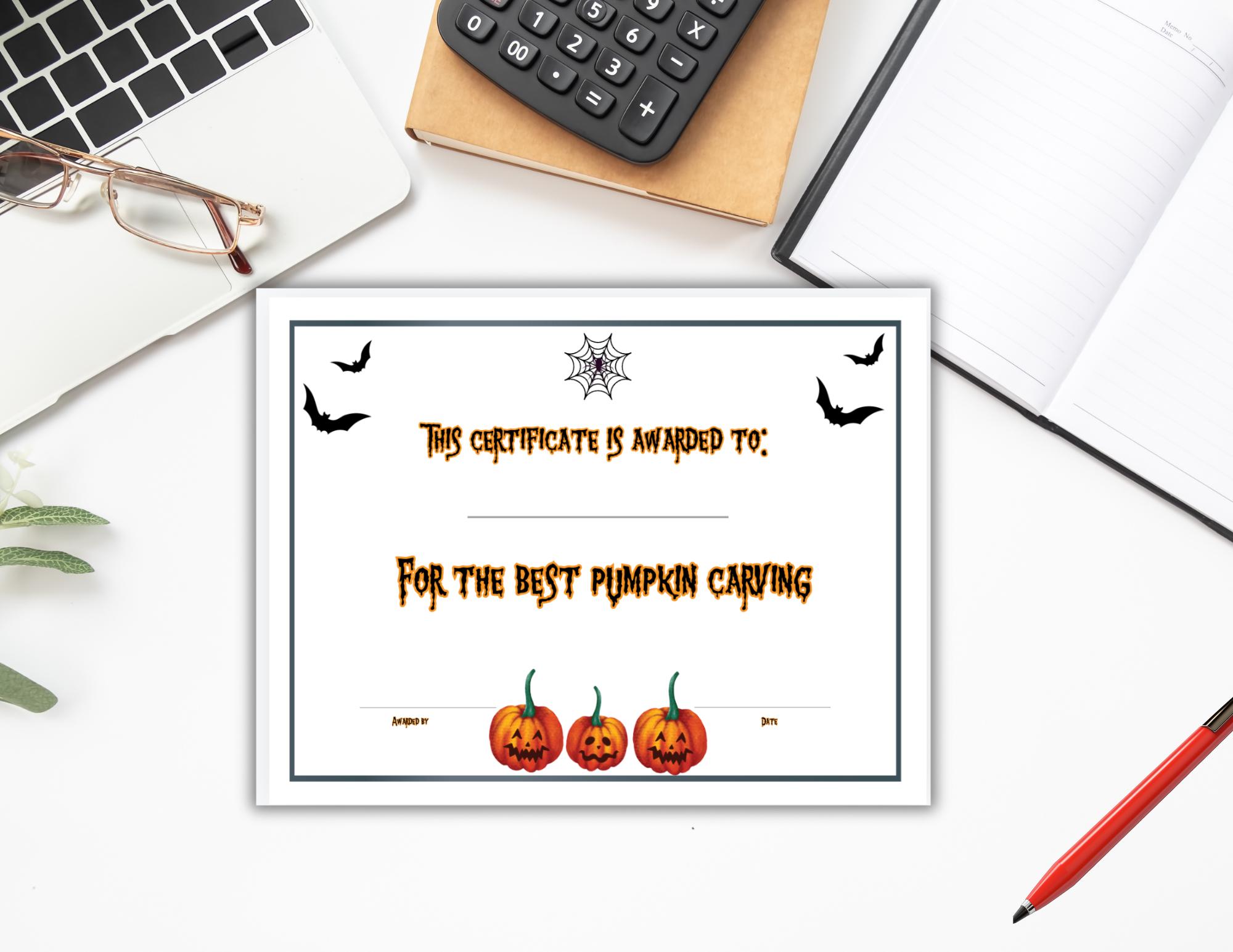 Pumpkin Carving Contest Award Certificate,halloween Trophy,printable ...
