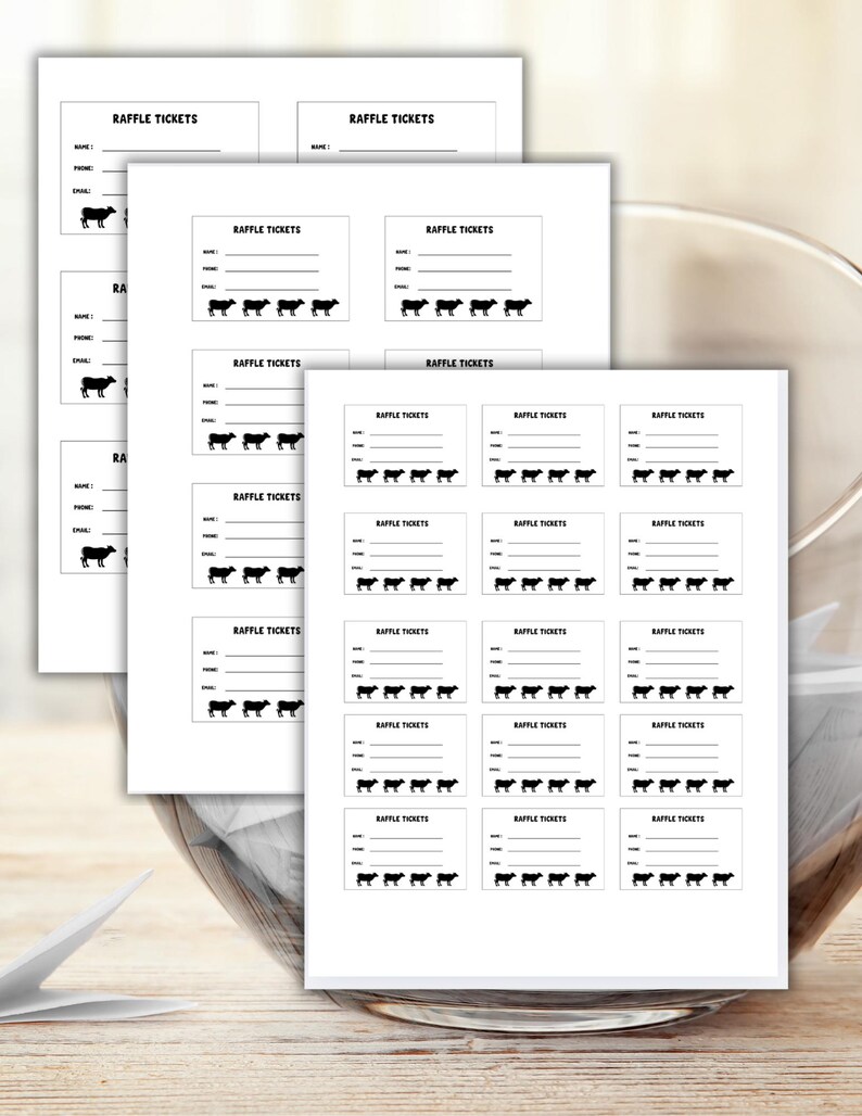 Printable Cow Themed Raffle Event and Fundraiser,raffles Tickets, 3 ...