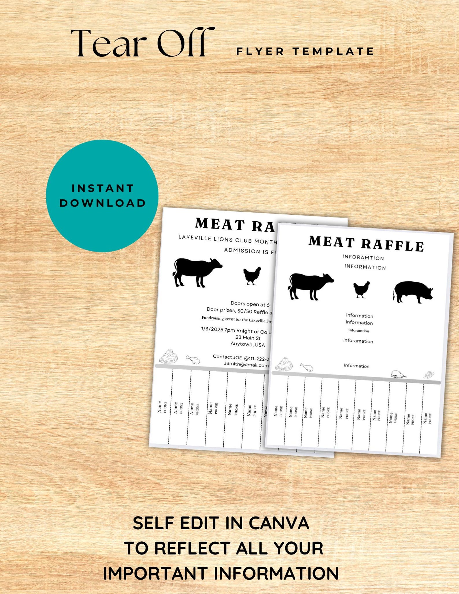 Plantilla de volante para rifa de carne, póster imprimible para ...