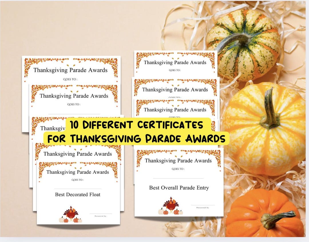 Thanksgiving Parade Bundle Awards Certificates Trophy,thanksgiving ...