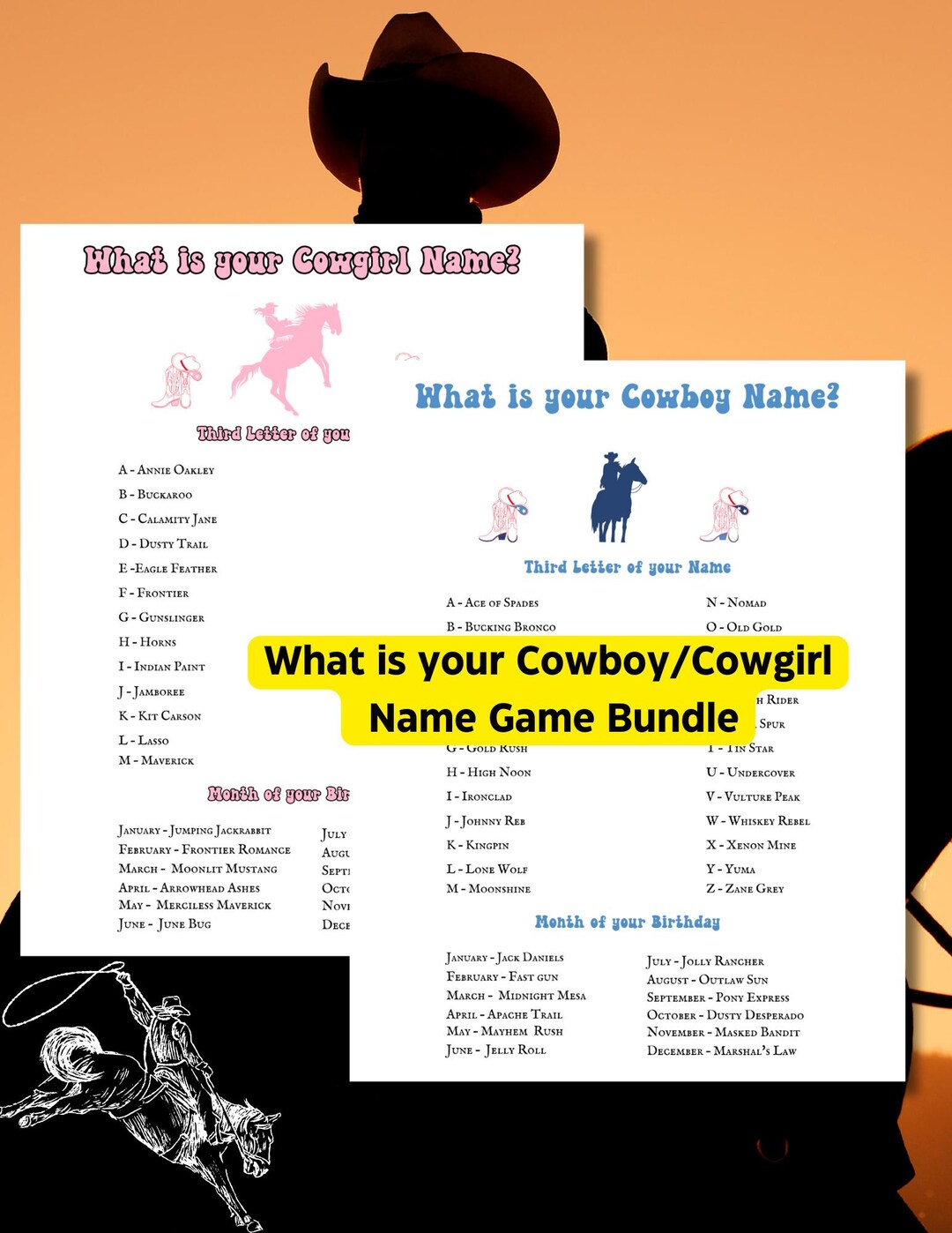 What is Your Cowboy/cowgirl Name Game Bundle, Cowboy/cowgirl Themed ...