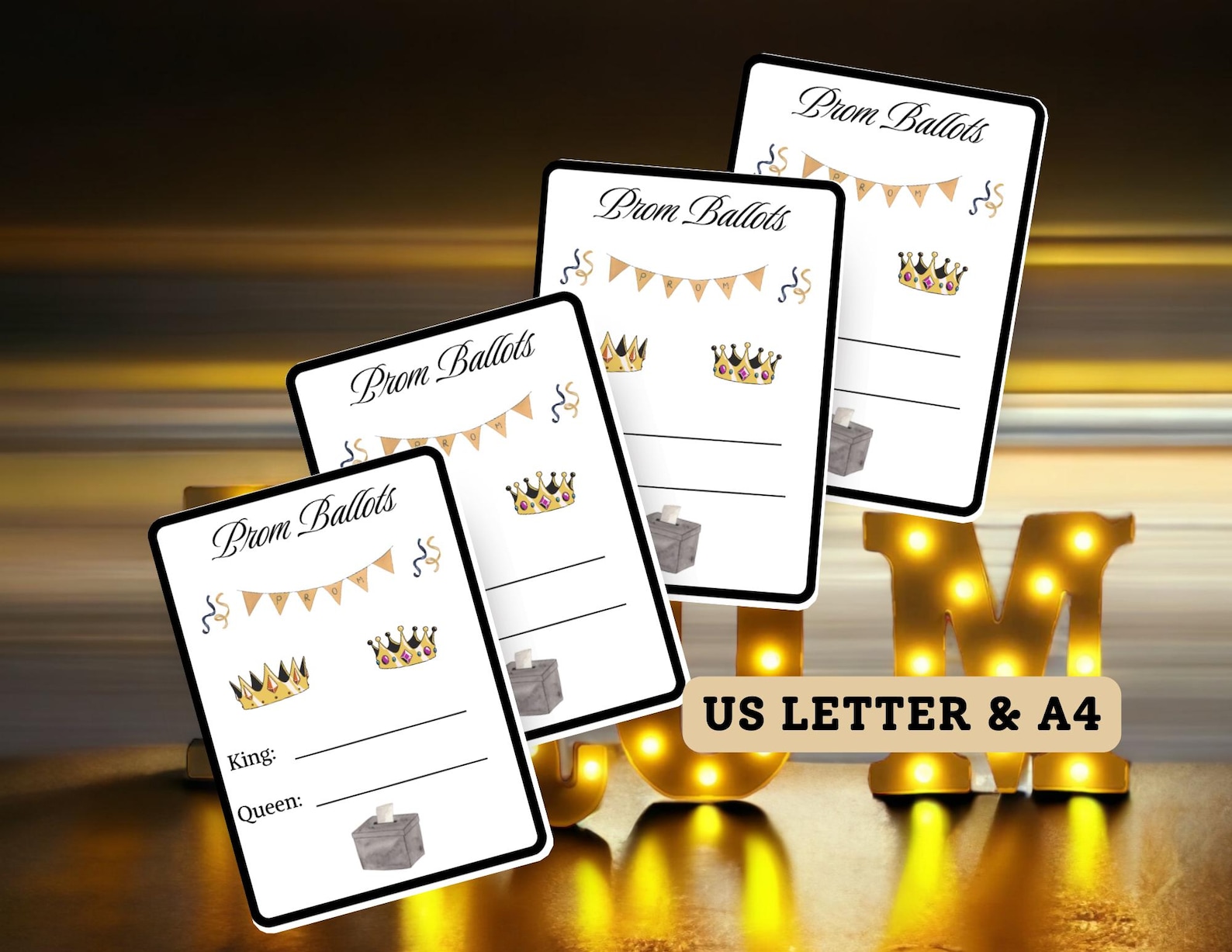 Prom King & Queen Voting Ballots: Printable Voting Cards (PDF), Prom ...