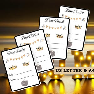 Prom King & Queen Voting Ballots: Printable Voting Cards (PDF), Prom ...