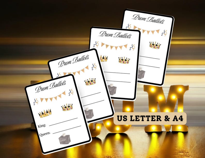 Prom King & Queen Voting Ballots: Printable Voting Cards (PDF), Prom ...