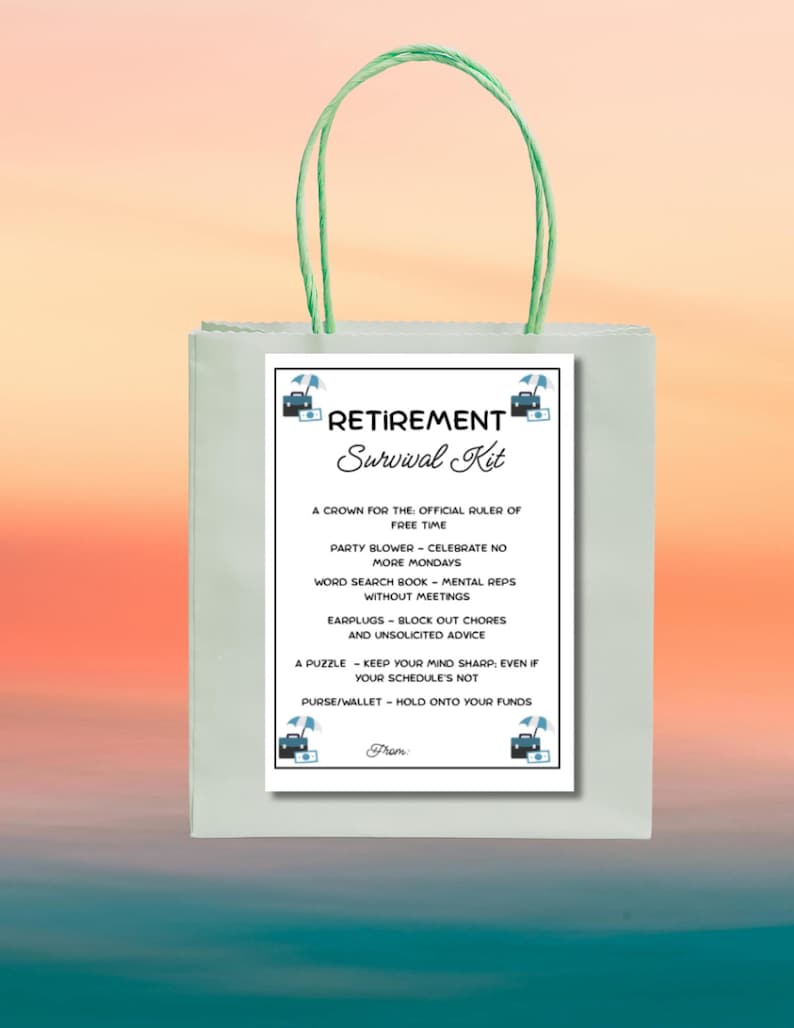 Retirement Survival Kit Tags: Printable Gift Bag Labels,retirement Gift ...