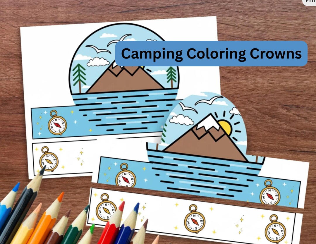 Camping Crown Craft: Kids Coloring Activity, Printable DIY (PDF) Camp ...