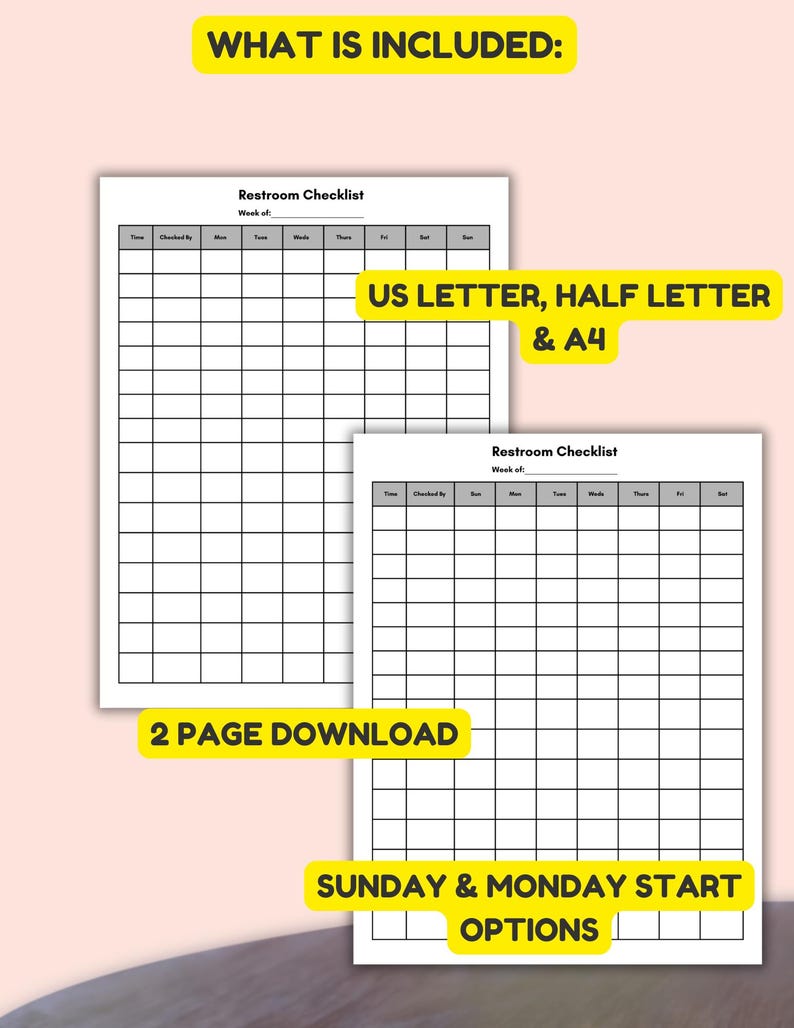 Restroom Cleaning Checklist,facility Maintenance Log,bathroom Cleaning ...