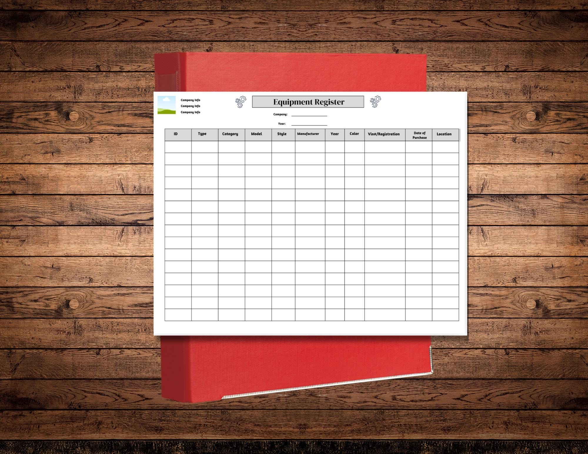 Printable Equipment Register,small Business Equipment Log, Heavy ...