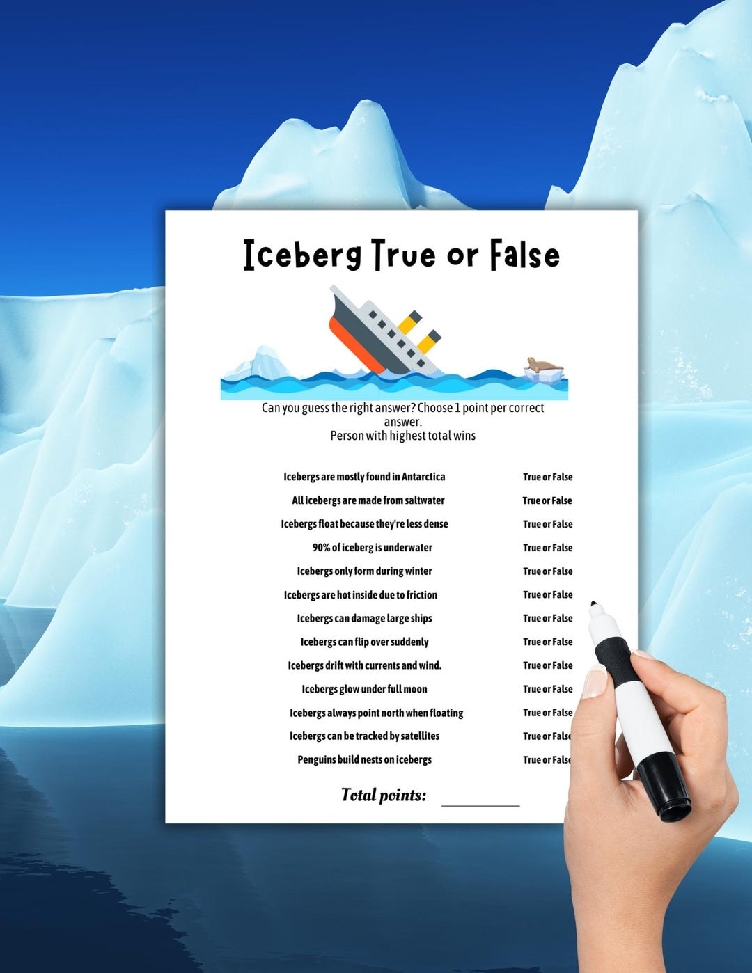 Iceberg True or False Game,arctic Quiz,iceberg Trivia,iceberg-themed ...