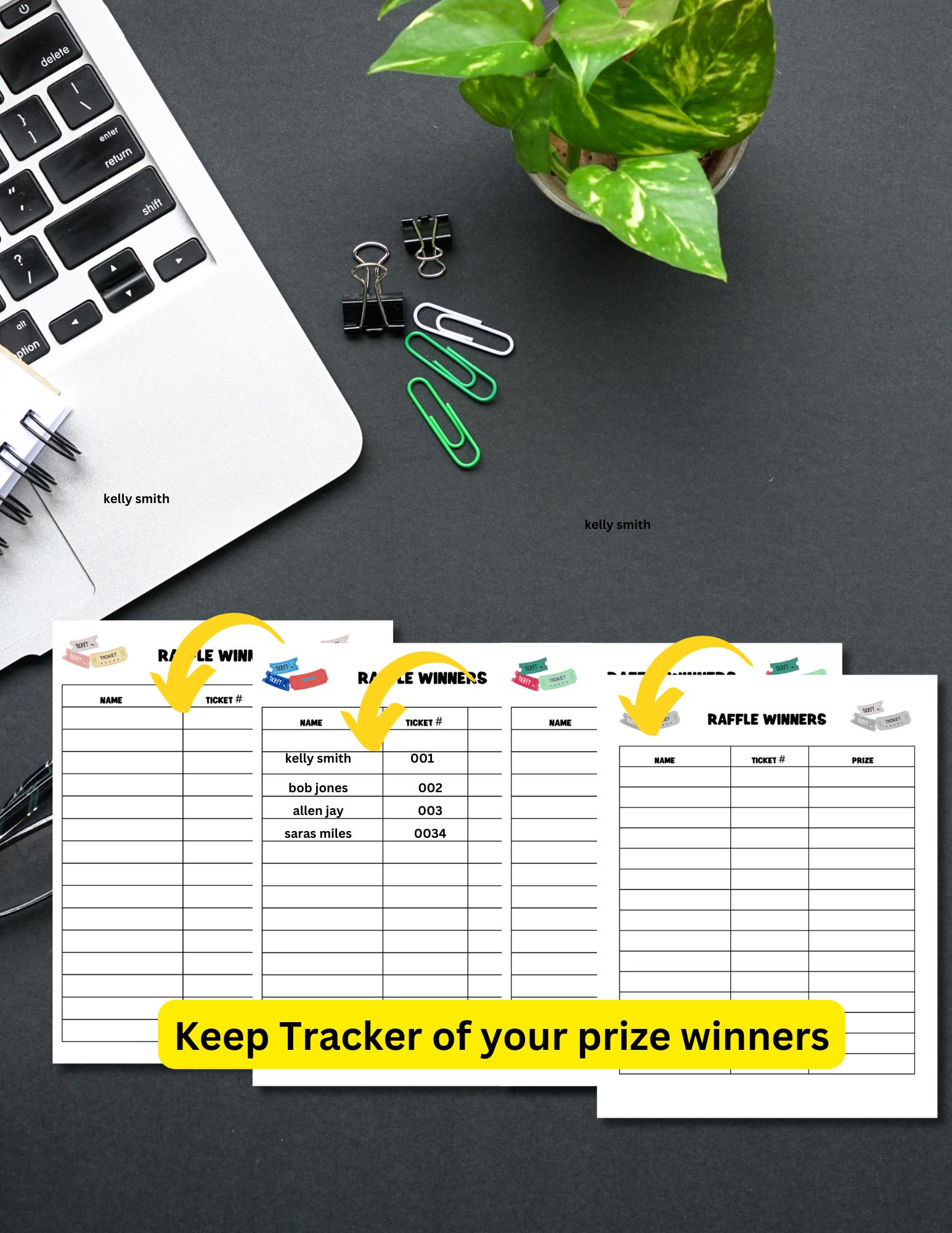 Raffle Ticket Tracker: Winner & Prize Log,ticket Tracker Printable ...