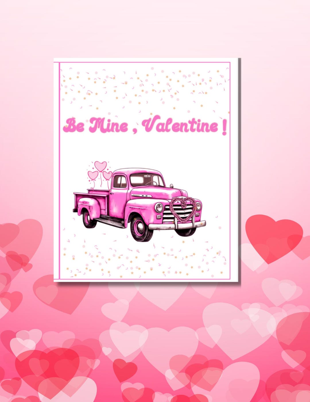 Pink Truck Valentine Card,be Mine Printable,pink Vintage Truck ...