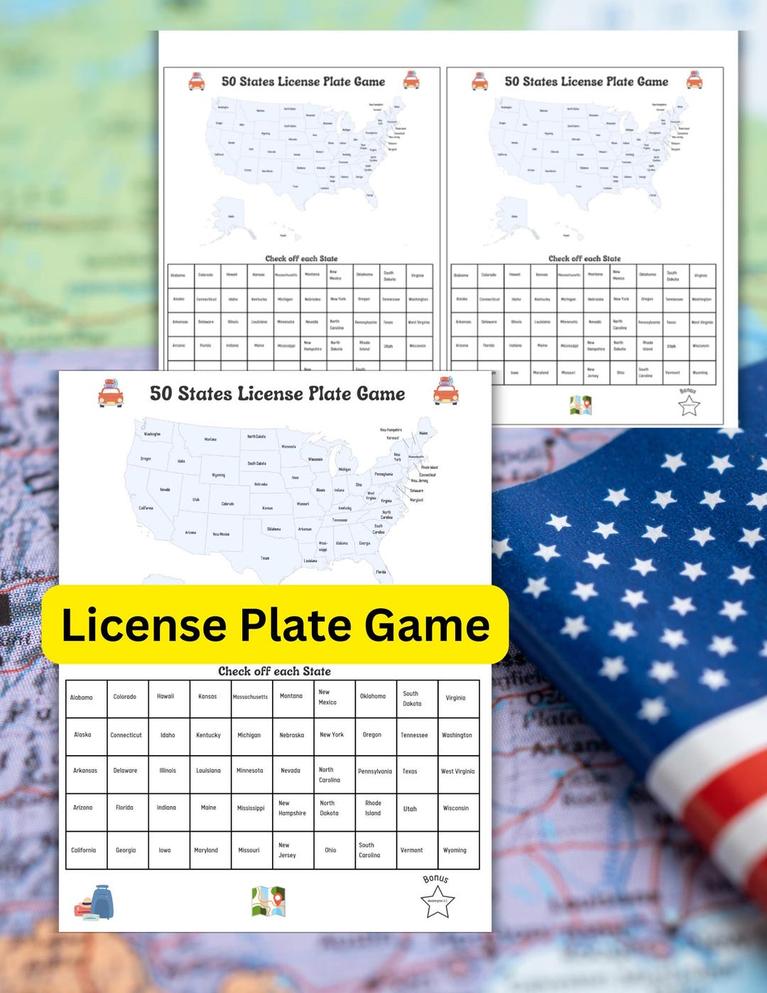 Road Trip License Plate Game, Cross Country Kids Activity, 50 State ...