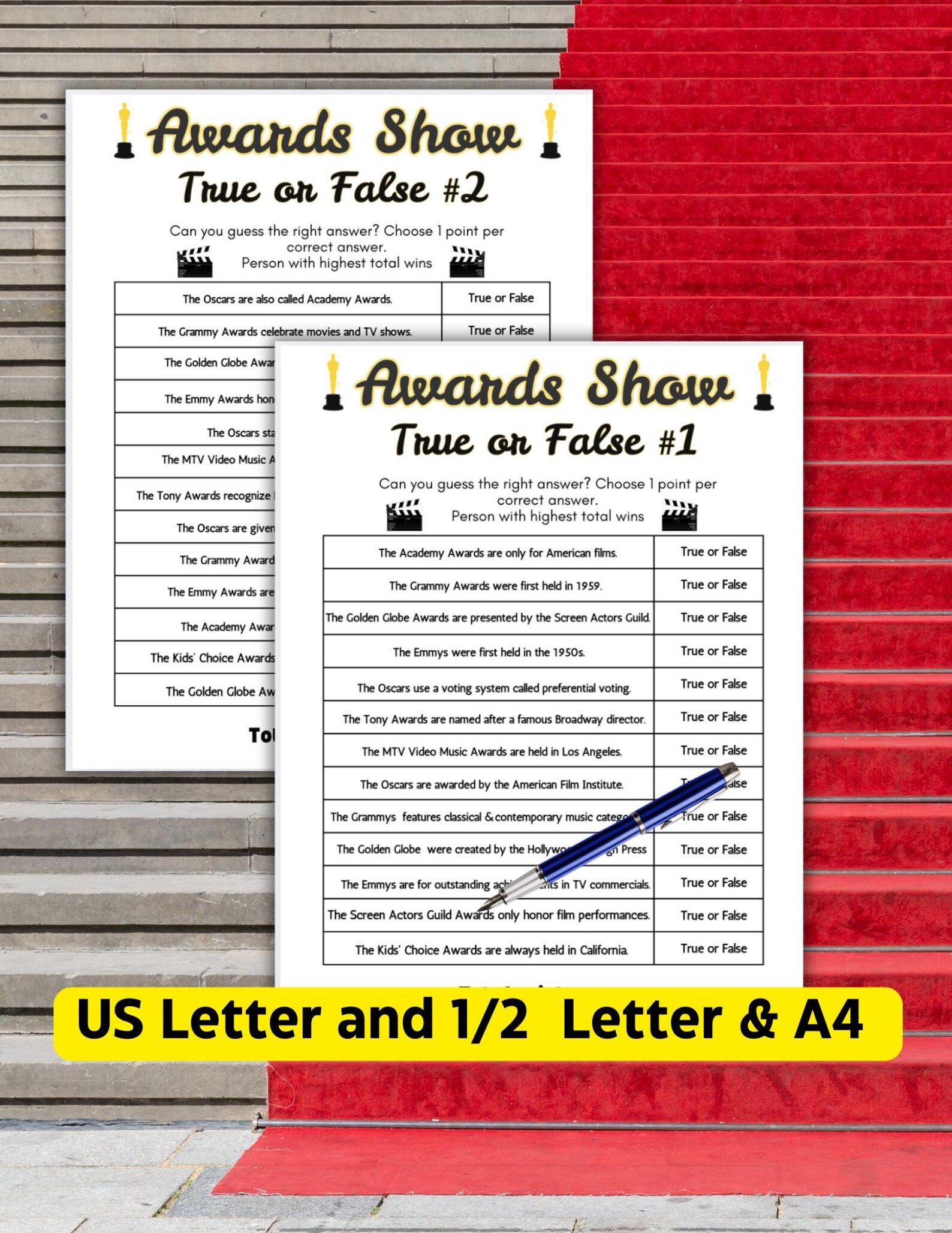 Awards Show True or False Trivia Game, Awards Trivia Game, Kids and ...
