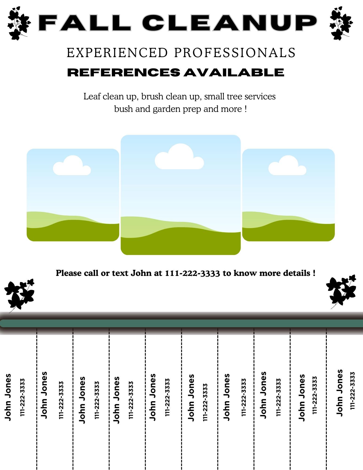 Fall Cleanup Tear Away Flyer Template, Editable, Self Customization ...