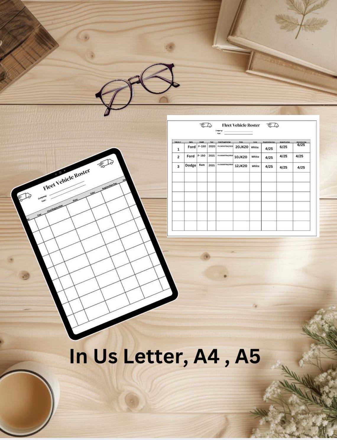 Printable Fleet Vehicle Roster, Company Truck Tracker, Fleet Management ...
