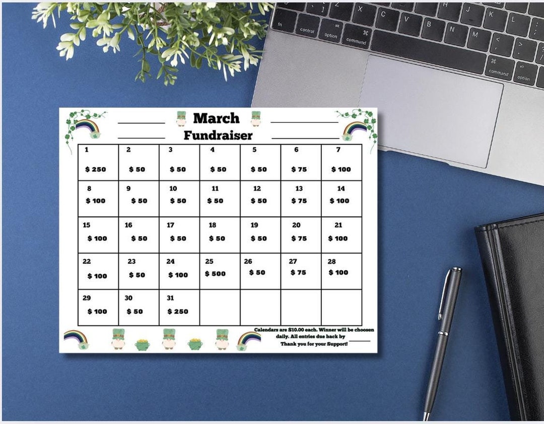 Printable March Cash Calendar Raffle: Sports & Dance Fundraiser (PDF ...