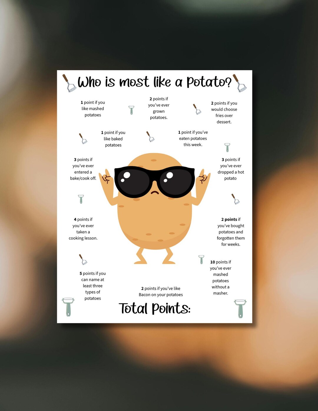 Who is Most Like a Potato? Potato Printable Game, Potato Party Game ...