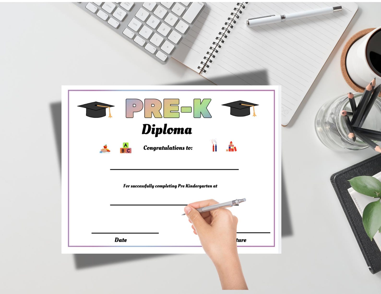 Fillable Pre-k Diploma Template: Minimalist Certificate Award (PDF File ...