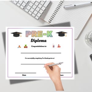 Printable, Editable, Pre K Diploma for Pre-k Graduates,minimalist Ink ...