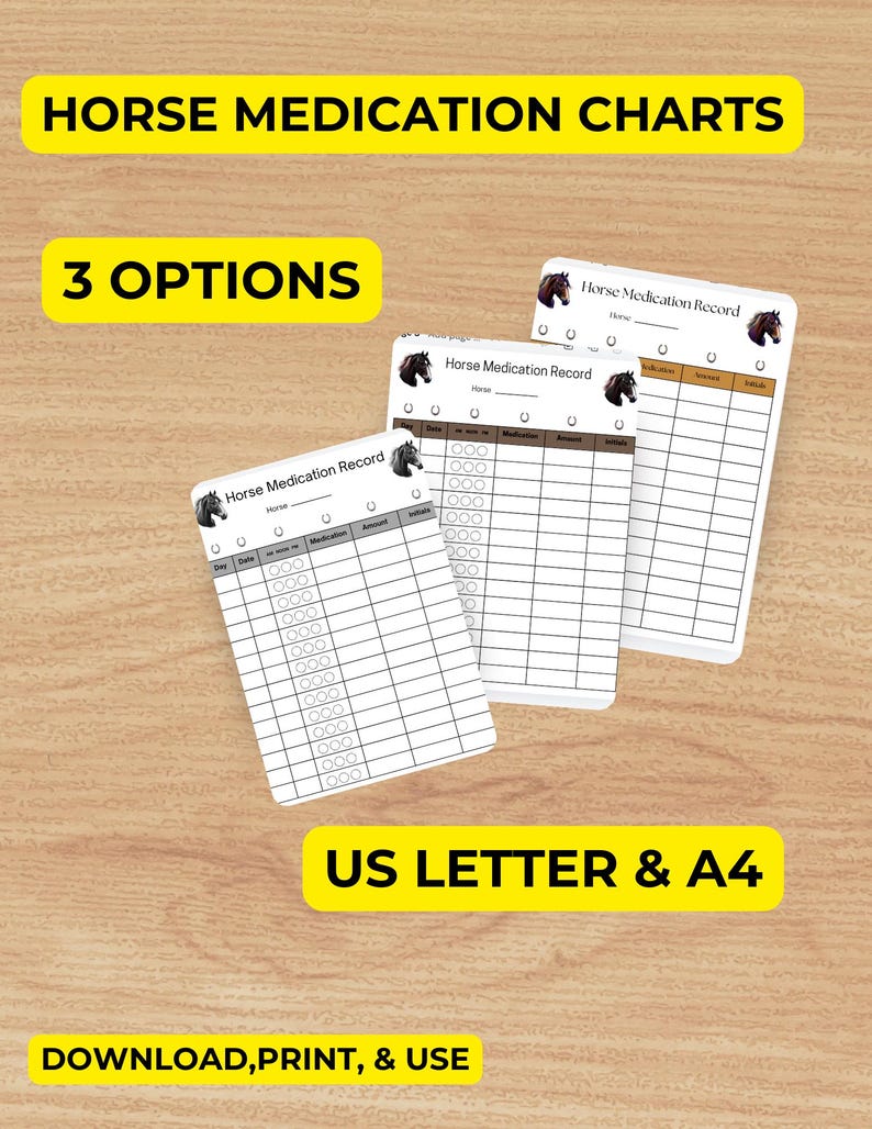 Horse Medication Record Chart,printable Pill Log,equine Health Tracker ...