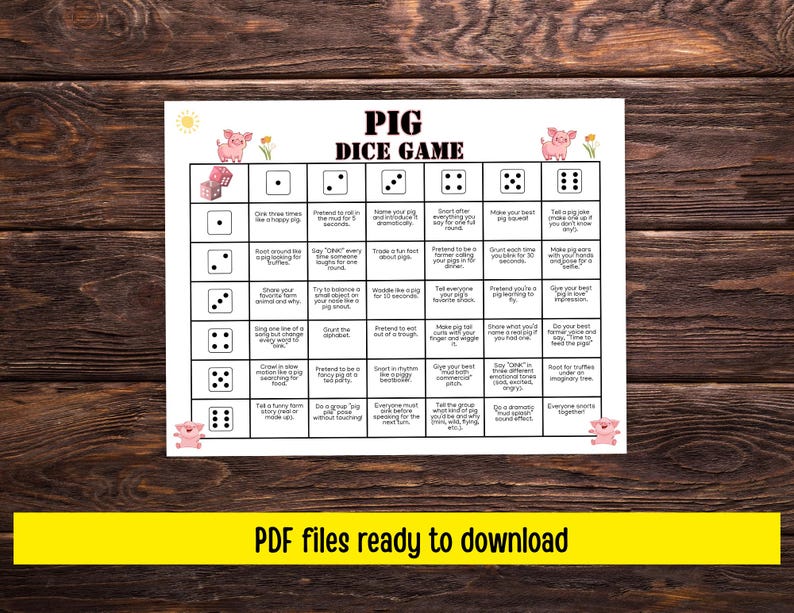 Pig Dice Game, Pig Themed Party Game,funny Farm Party Game, Barnyard ...