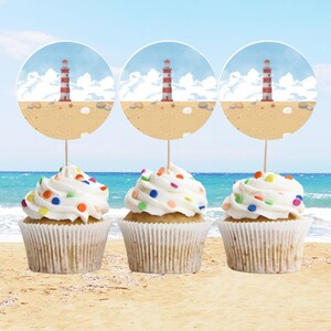 Seascapes Cupcake Toppers and Decor, Coastal Lighthouse Beach Theme ...