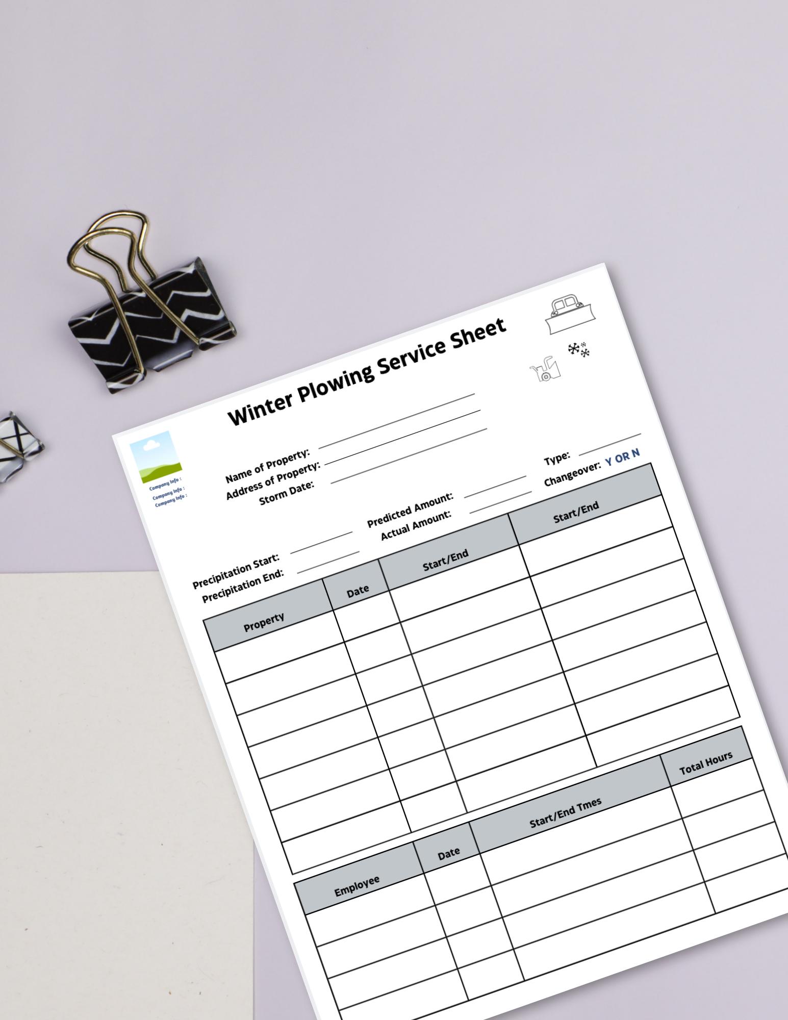 Commercial Snow Plowing Service Sheet: Snow Plowing Service Contract ...