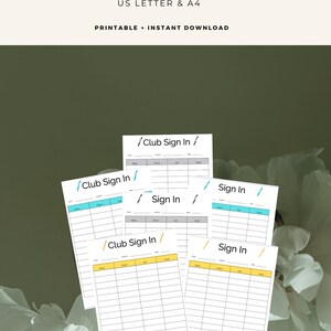 Club Sign-in Sheet: Printable Attendance Roster, Club Sign up Sheet ...