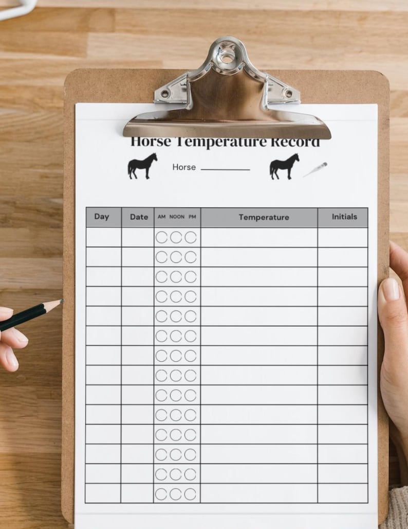 Printable Horse Temperature Chart, Health Tracker,equine Temperature ...