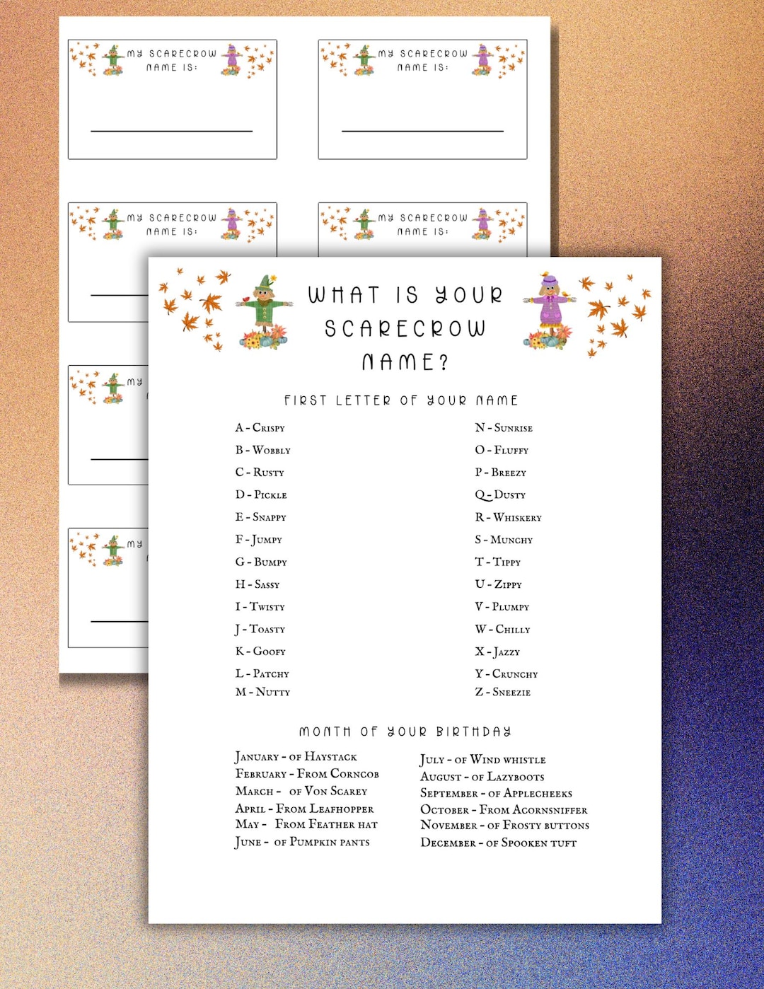 What’s Your Scarecrow Name?, Harvest Party Icebreaker,scarecrow Name ...