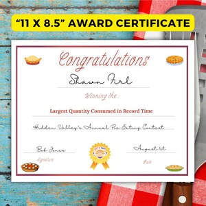 Pie Eating Contest Award Certificates,printable Pie Eating Contest ...