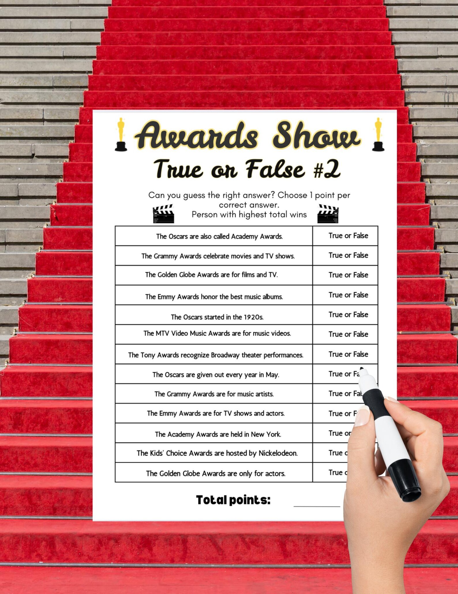 Awards Show True or False Trivia Game, Awards Trivia Game, Kids and ...