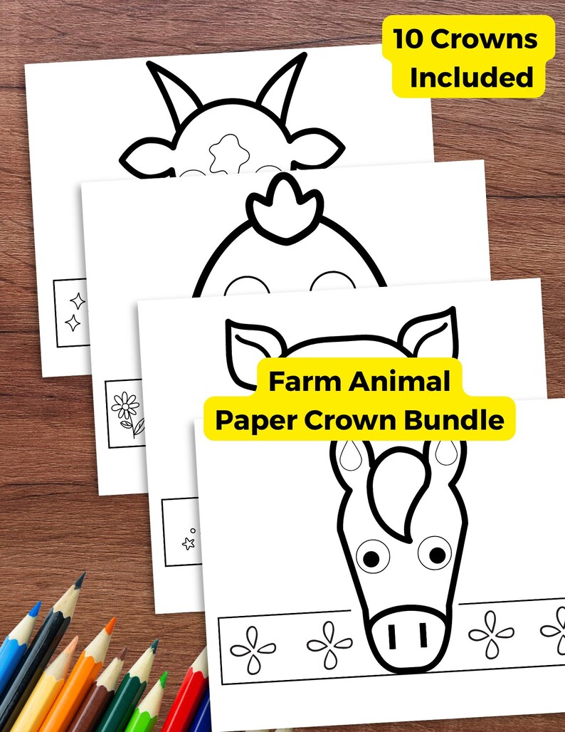 Farm Animal Hat Paper Crown, Farm Craft, Kids Crown Coloring Craft ...