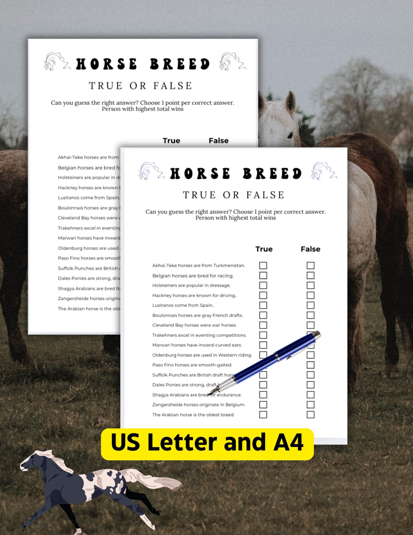 Horse Breed True or False Game,horse Breed Trivia Game, Equine Breeds ...