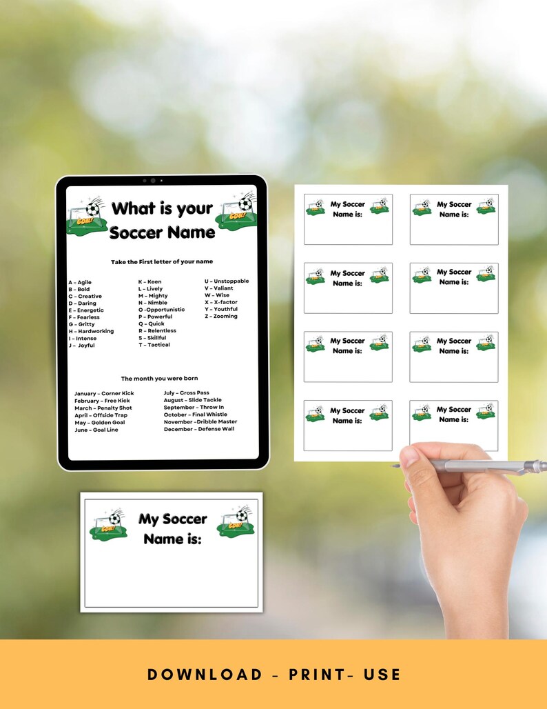 Soccer Name Game: Printable Party Activity,soccer Team Party Activity ...