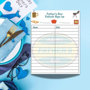 Father’s Day Potluck Sign up Sheet, Food List and Menu Organizer, Food ...